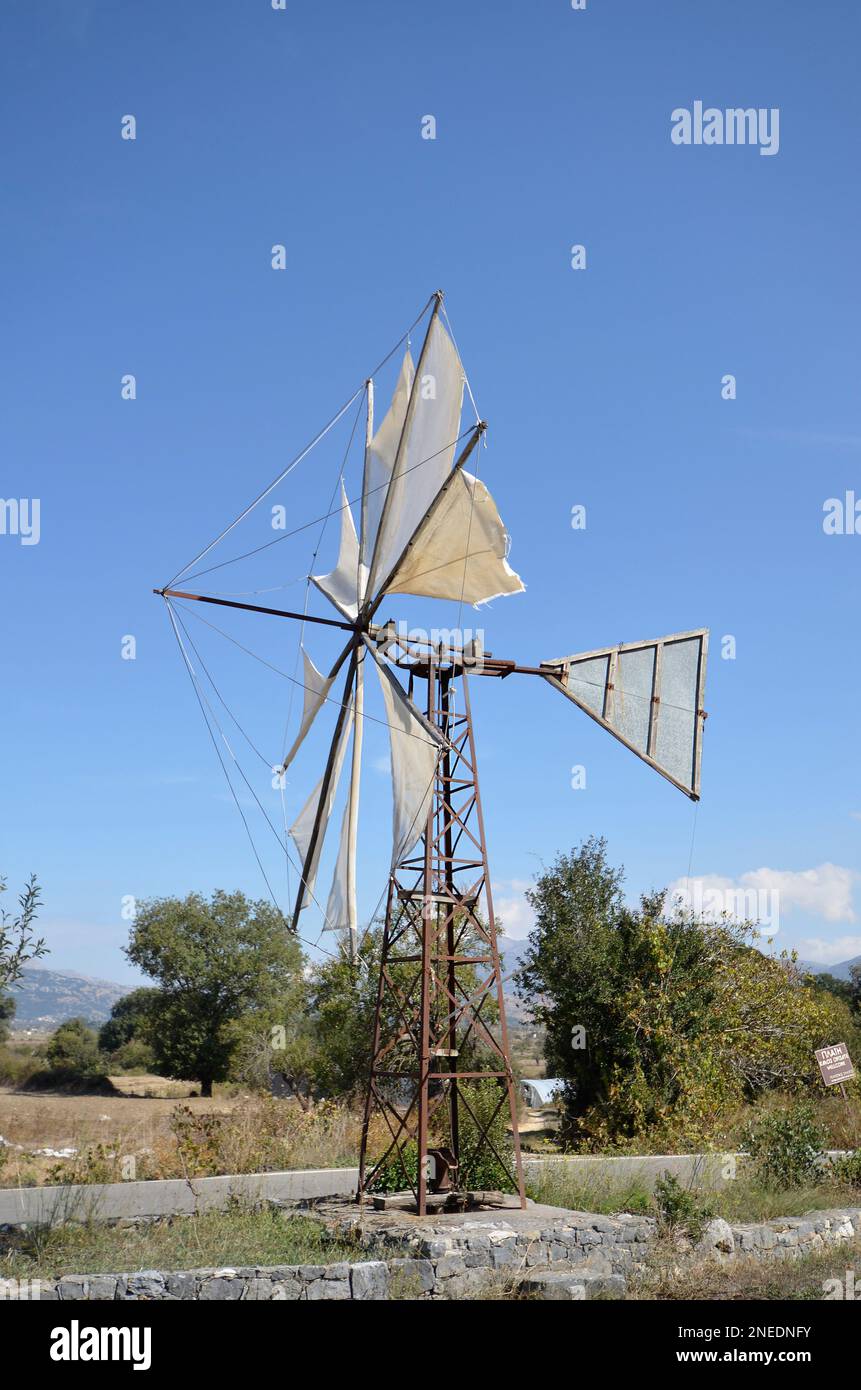 Greece, Crete, one of the traditional wind turbines on the Lasithi ...