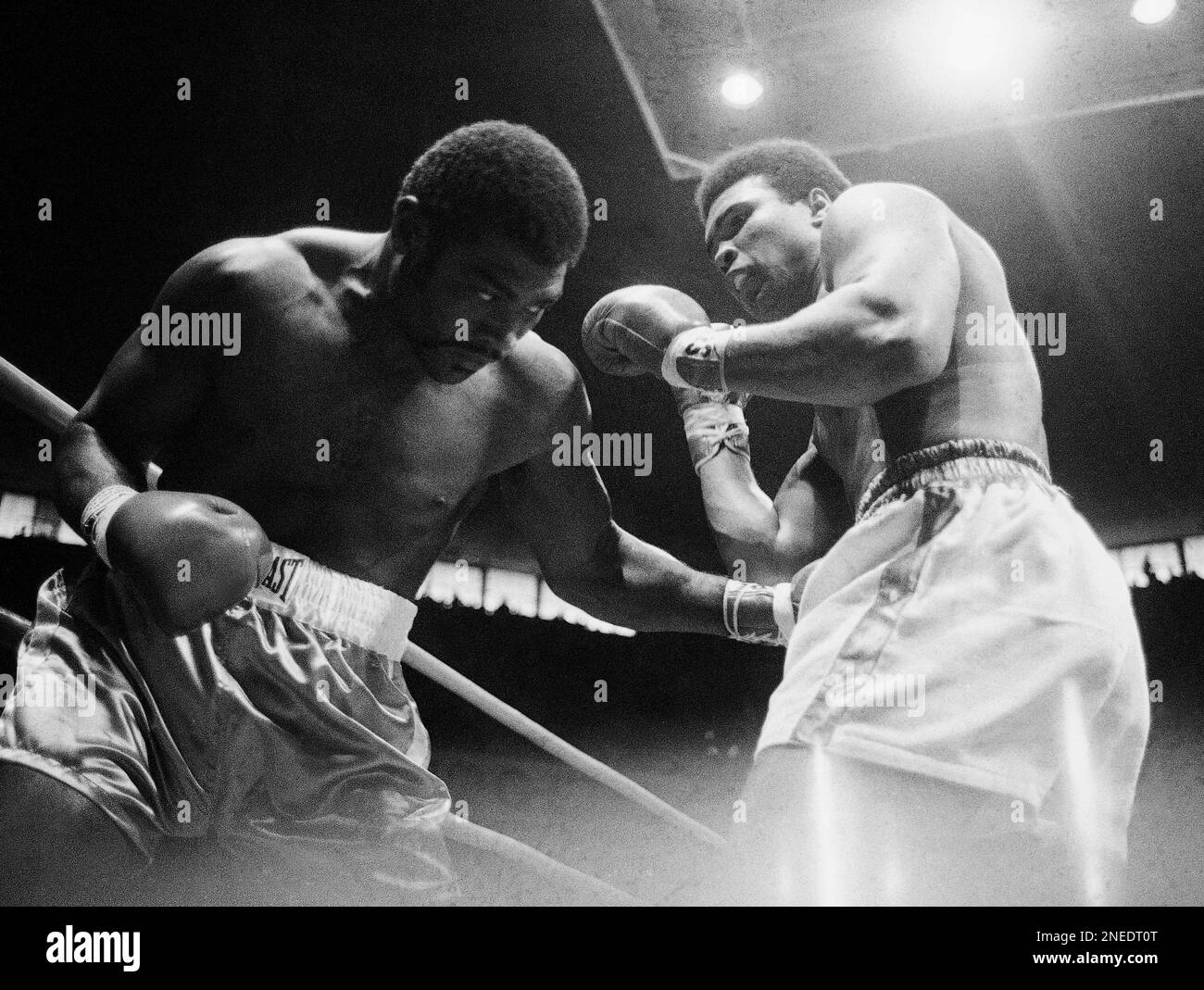 Bob Foster lands his left on the body of Muhammad Ali in the third ...