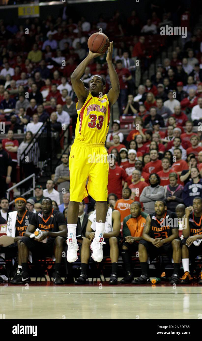 Maryland forward Dino Gregory (33) puts up a shot against Miami during ...