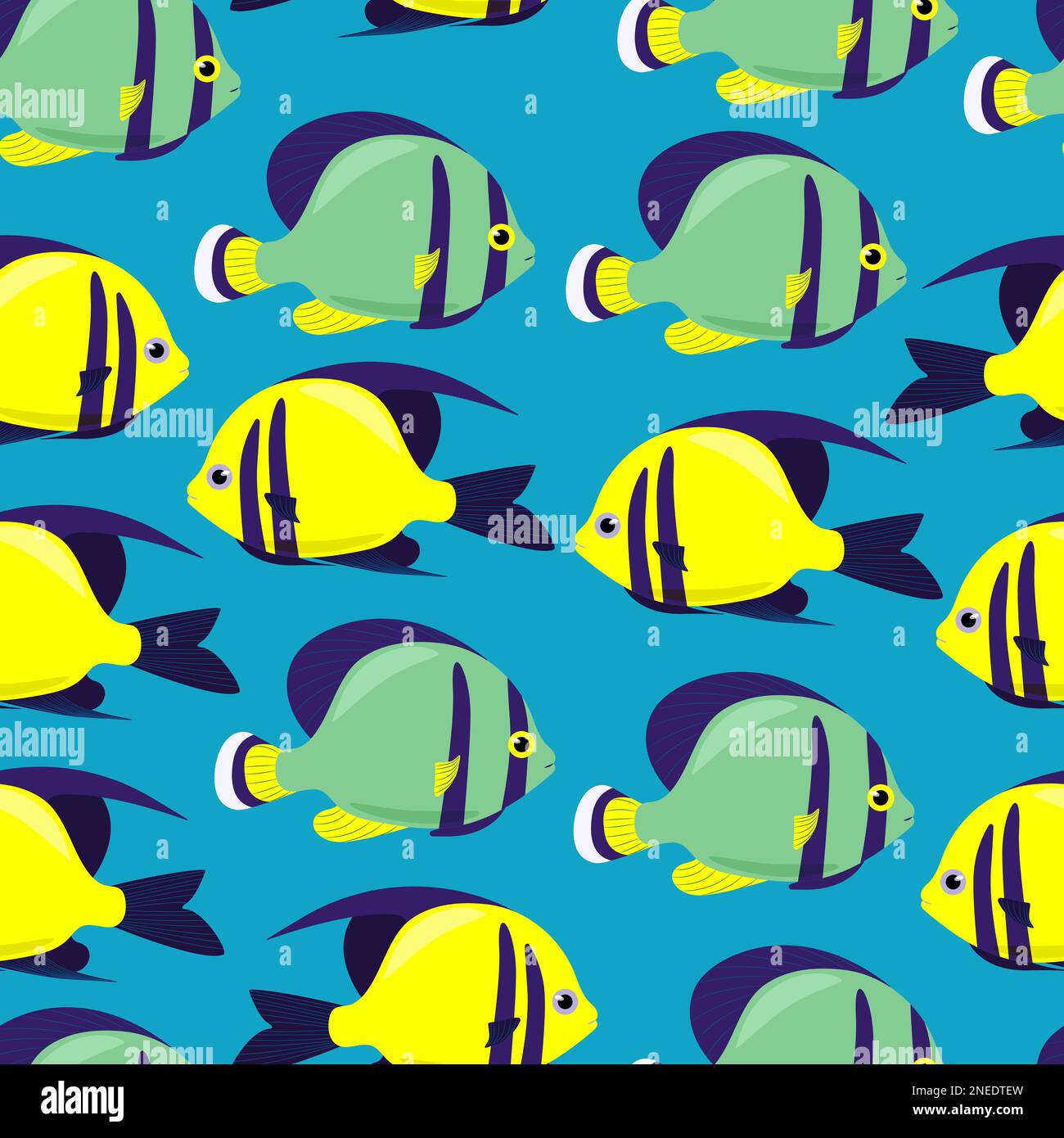 Exotic bright fish seamless pattern. Vector sea fish in flat style ...
