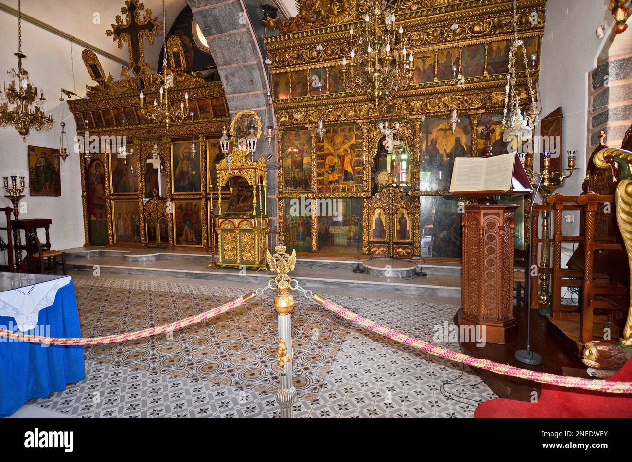 Greece, Crete, inside orthodox church in mountain Village Mochos Stock ...