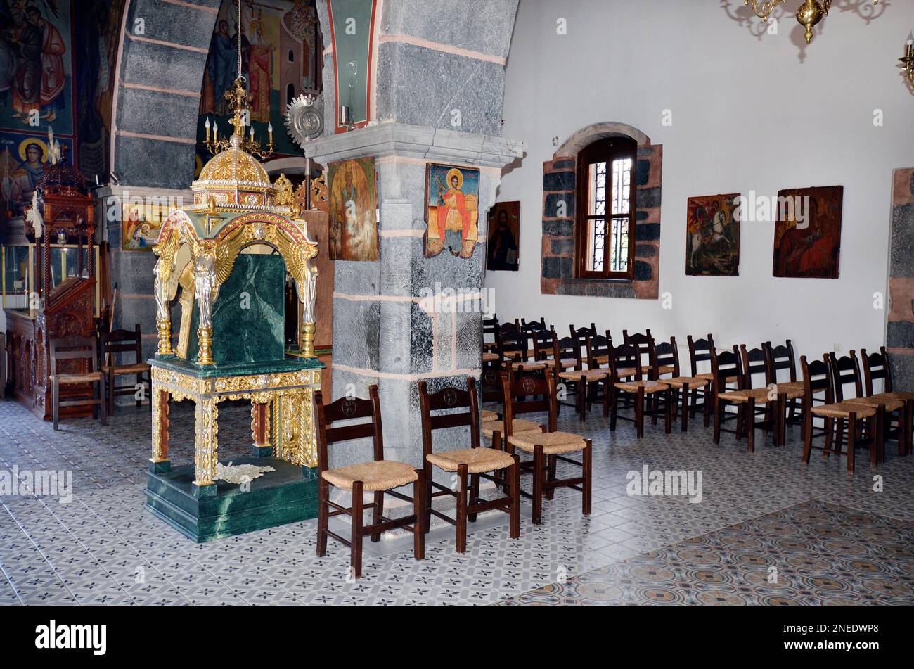 Greece, Crete, inside orthodox church in mountain Village Mochos Stock ...