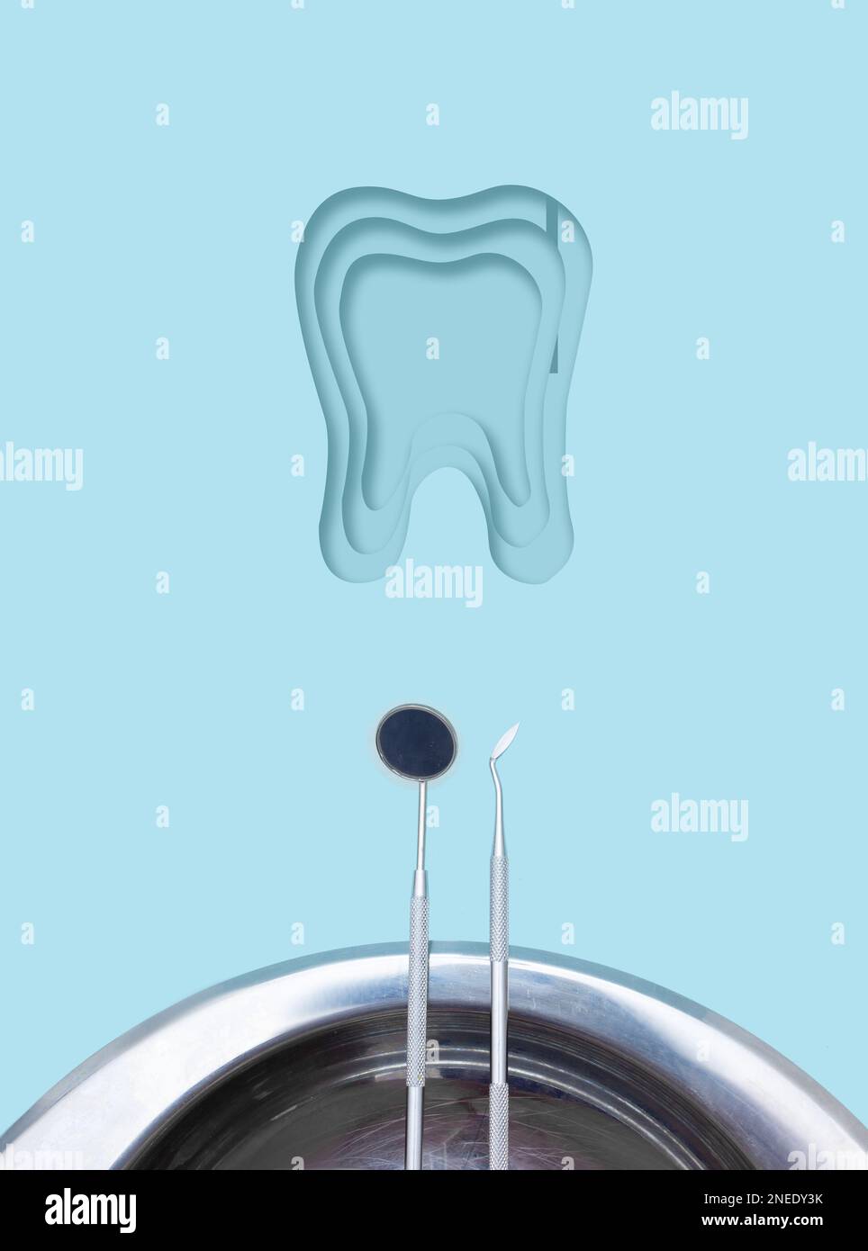 Different tools for dental care with thin linear tooth paper cut shape ...