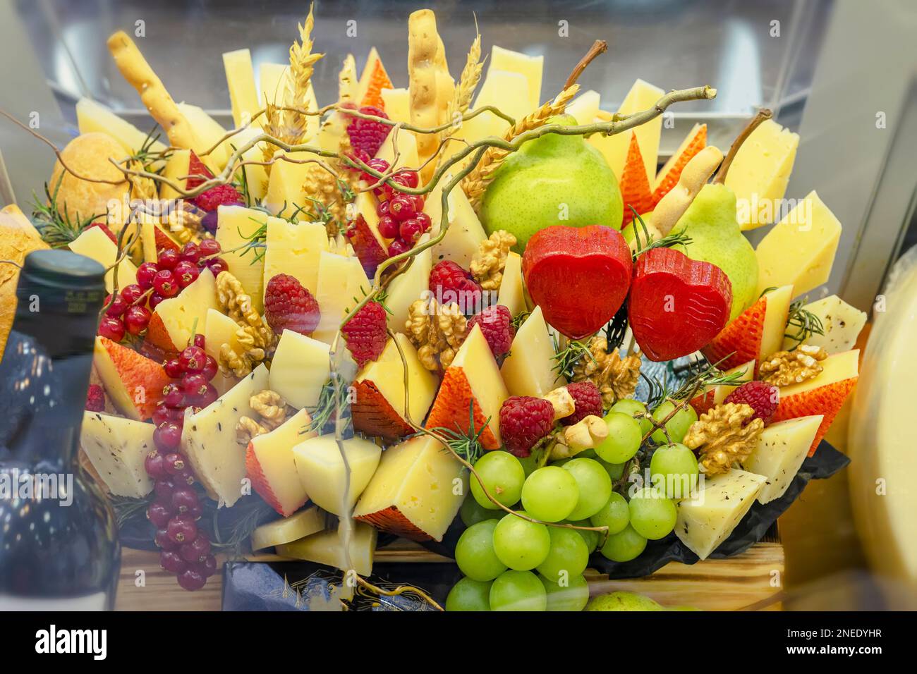 Grocery composition in a shop window from an assortment of sliced ...