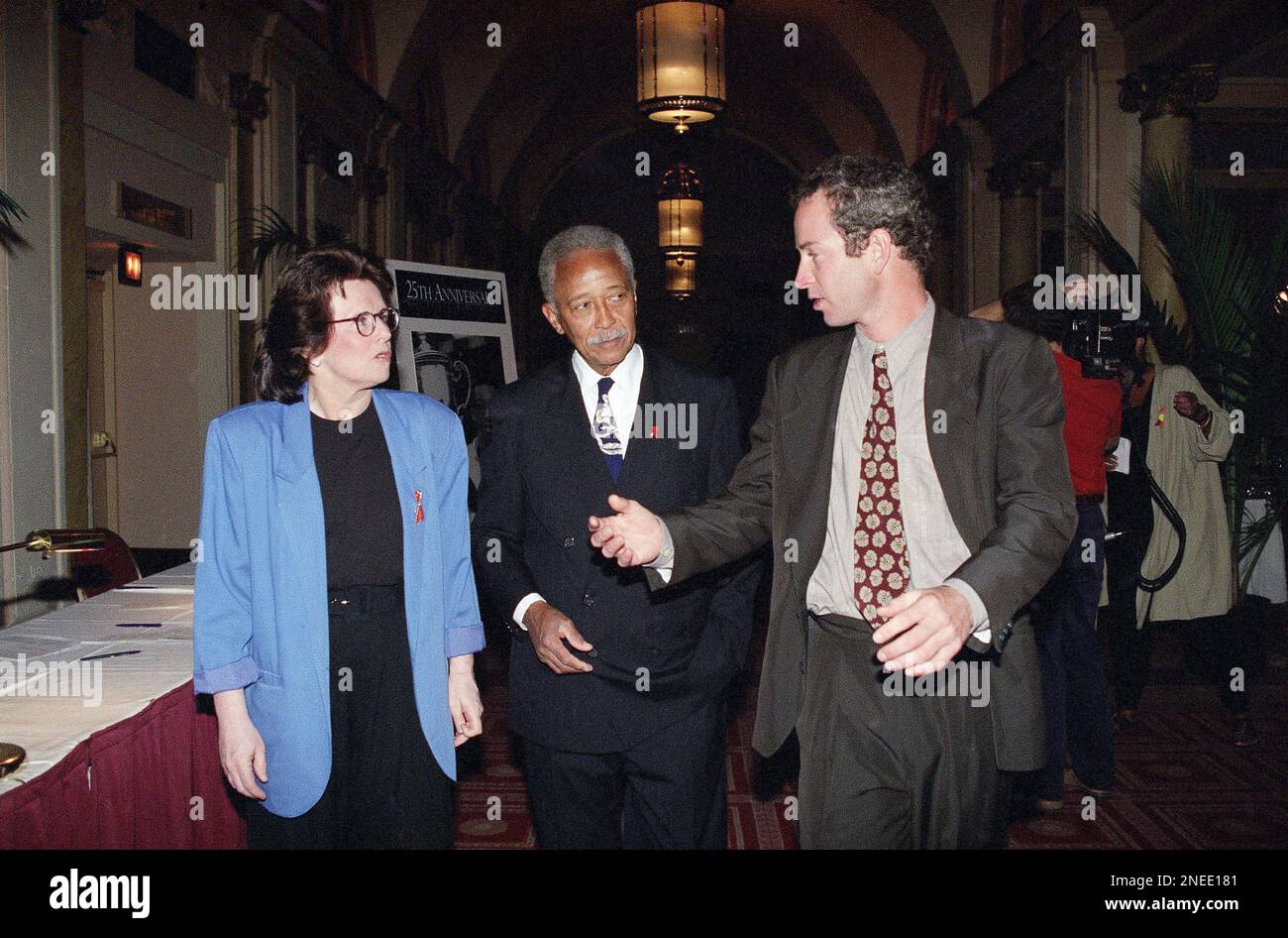 Mayor David Dinkins, center, joins Billie Jean King, left, and John ...