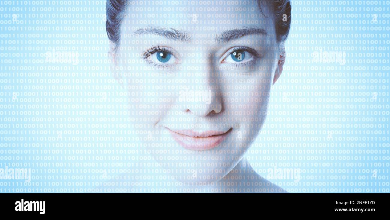 Ai Artificial Intelligence Or Female Programmer Coder Binary Computer Code Superimposed On