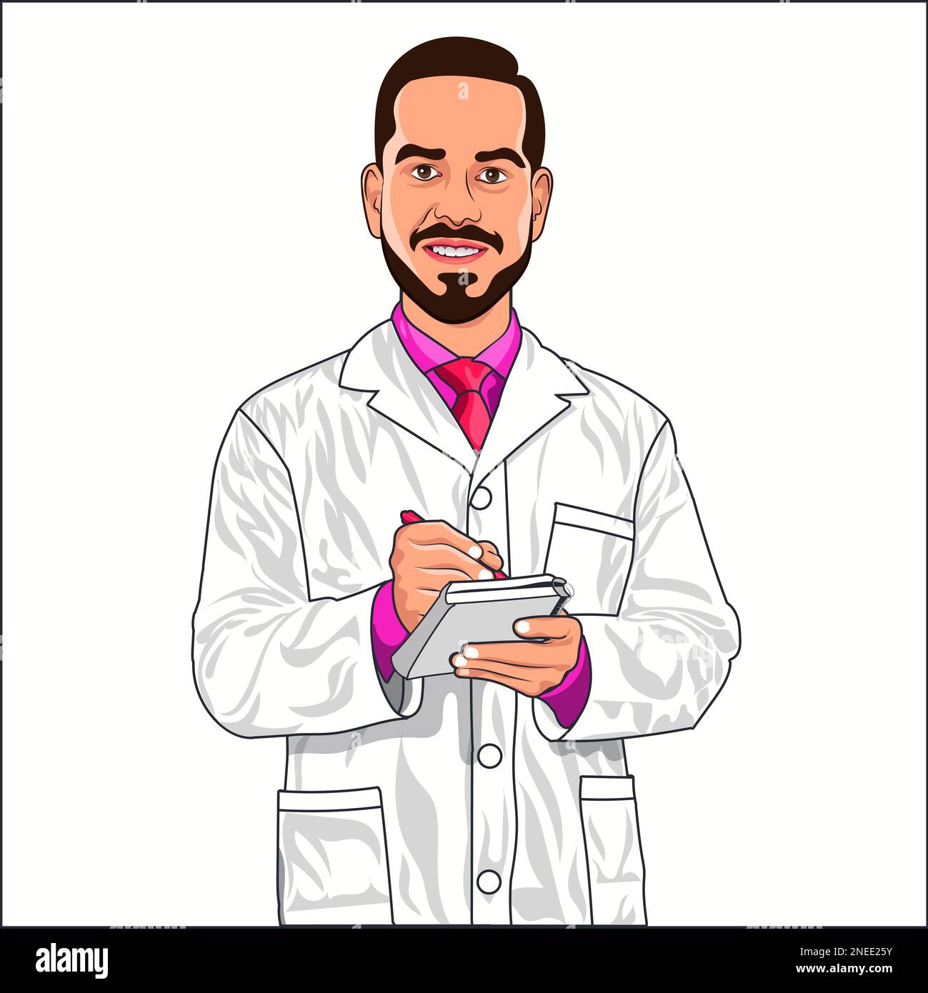 Professional male pharmacist doctor wearing white coat and pink shirt ...