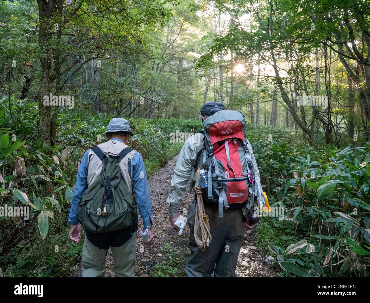 Two Japanese men on a fishing trip to Oze National Park, Gunma, Japan ...