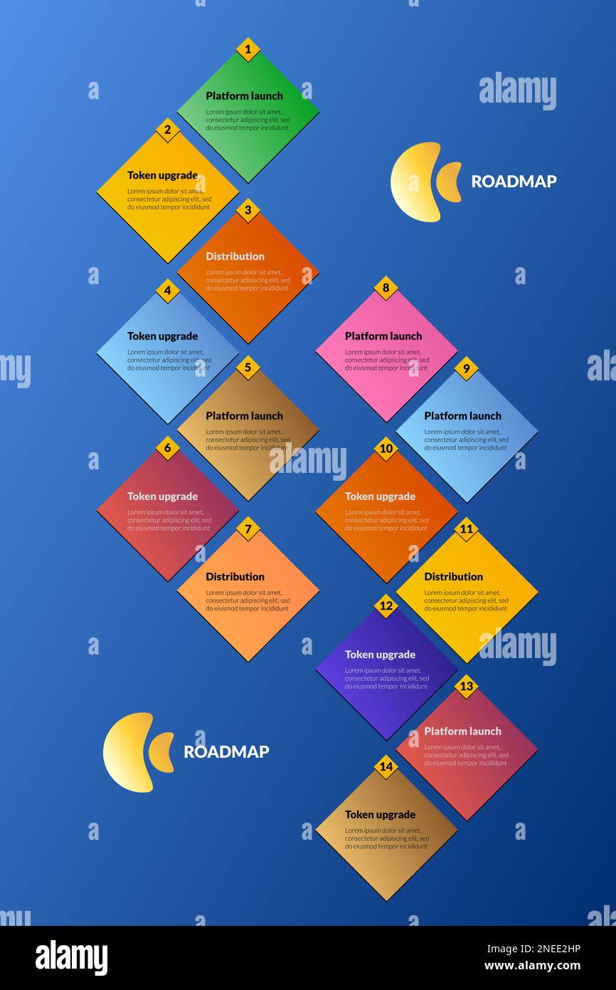 Blue modular vertical geometric roadmap with colorful rhombuses ...