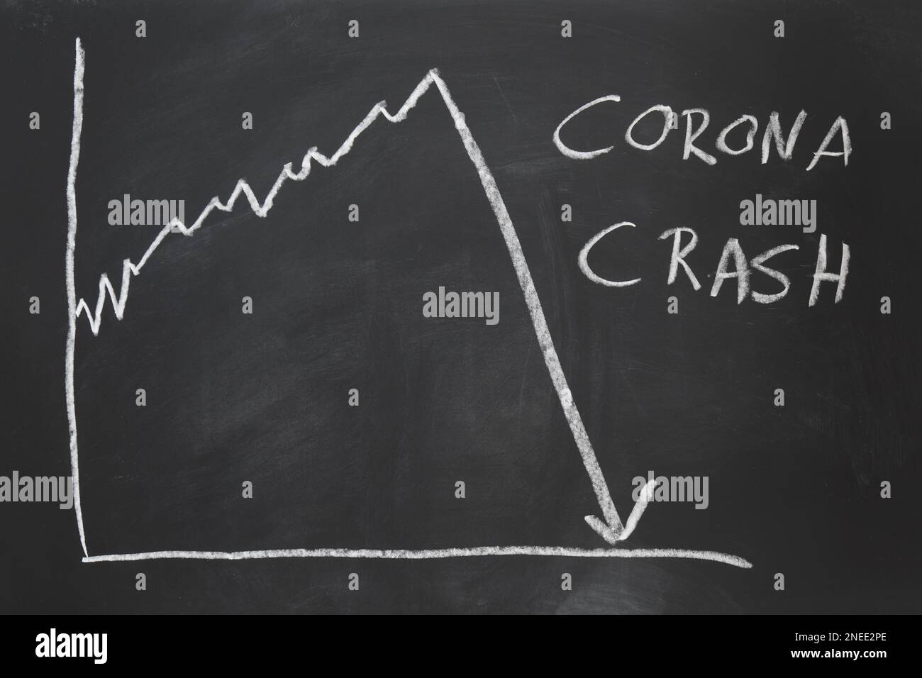 corona crash - hand-drawn graph on chalkboard showing stock market ...