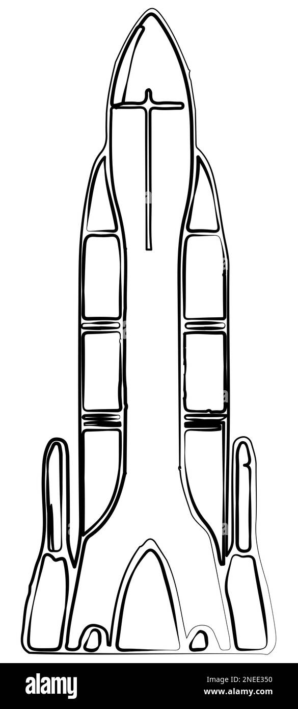 Black outline of space rocket isolated on white. Rough sketch style ...