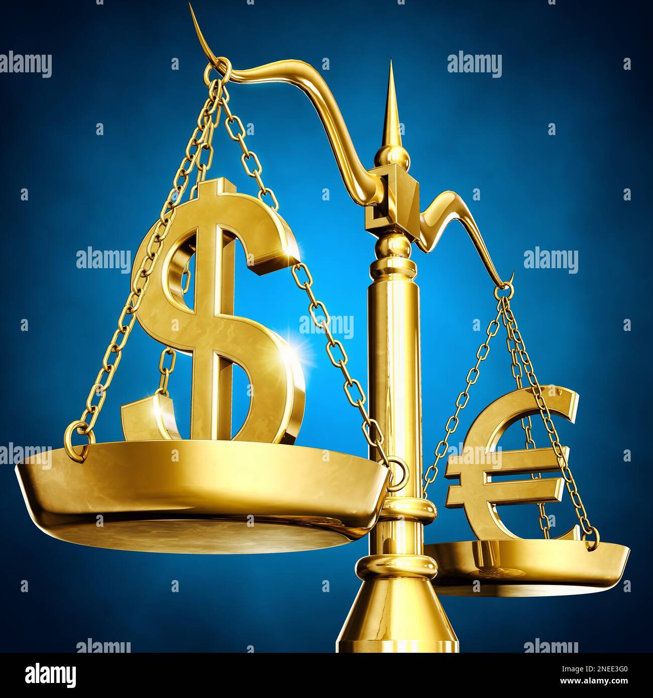 3D rendering of a scale with a dollar and euro symbol Stock Photo - Alamy