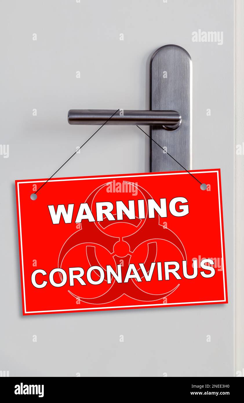 door with a warning sign Stock Photo - Alamy