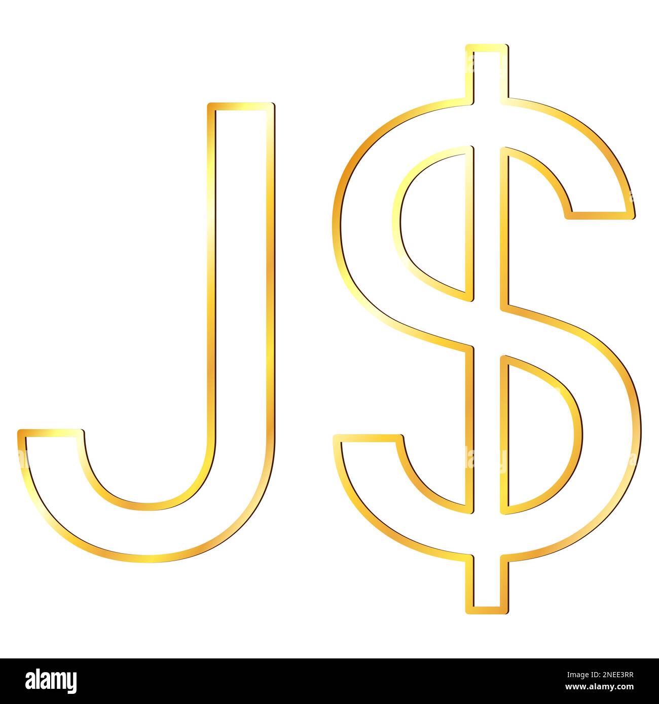 Jamaican dollar JMD currency golden sign outline in front view isolated ...