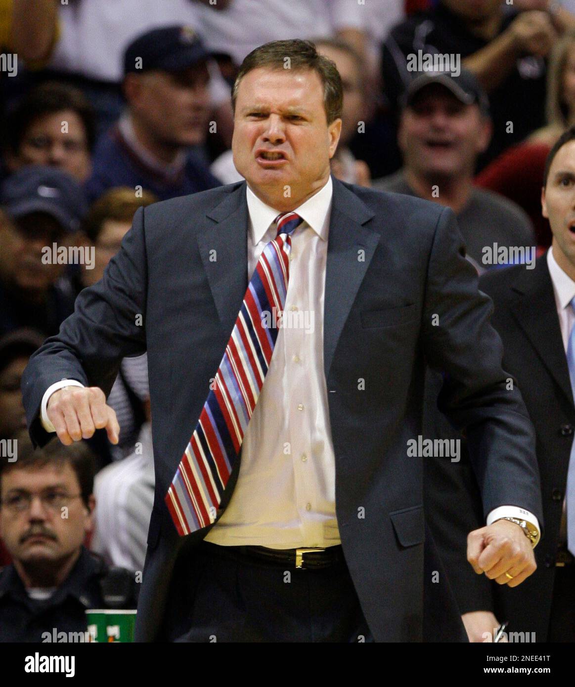 Kansas coach Bill Self reacts to a call during the first half of an ...