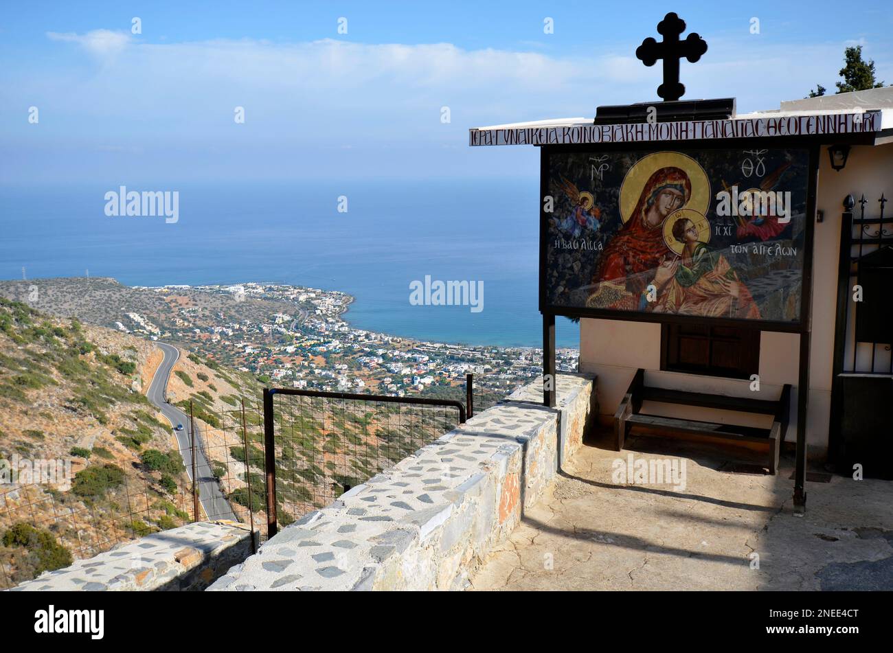 Greece, Crete, Holy Monastery of Panagia Theogennitoros and view to ...