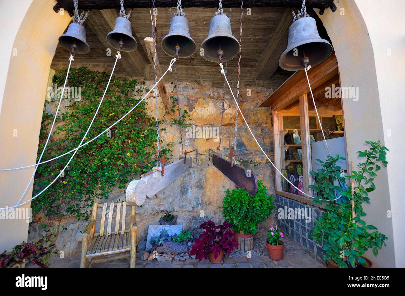 Greece, Crete, bells and signal bar with which the nuns are called to ...