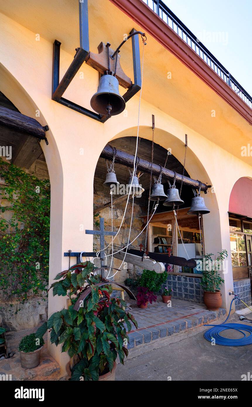 Greece, Crete, bells and signal bar with which the nuns are called to ...