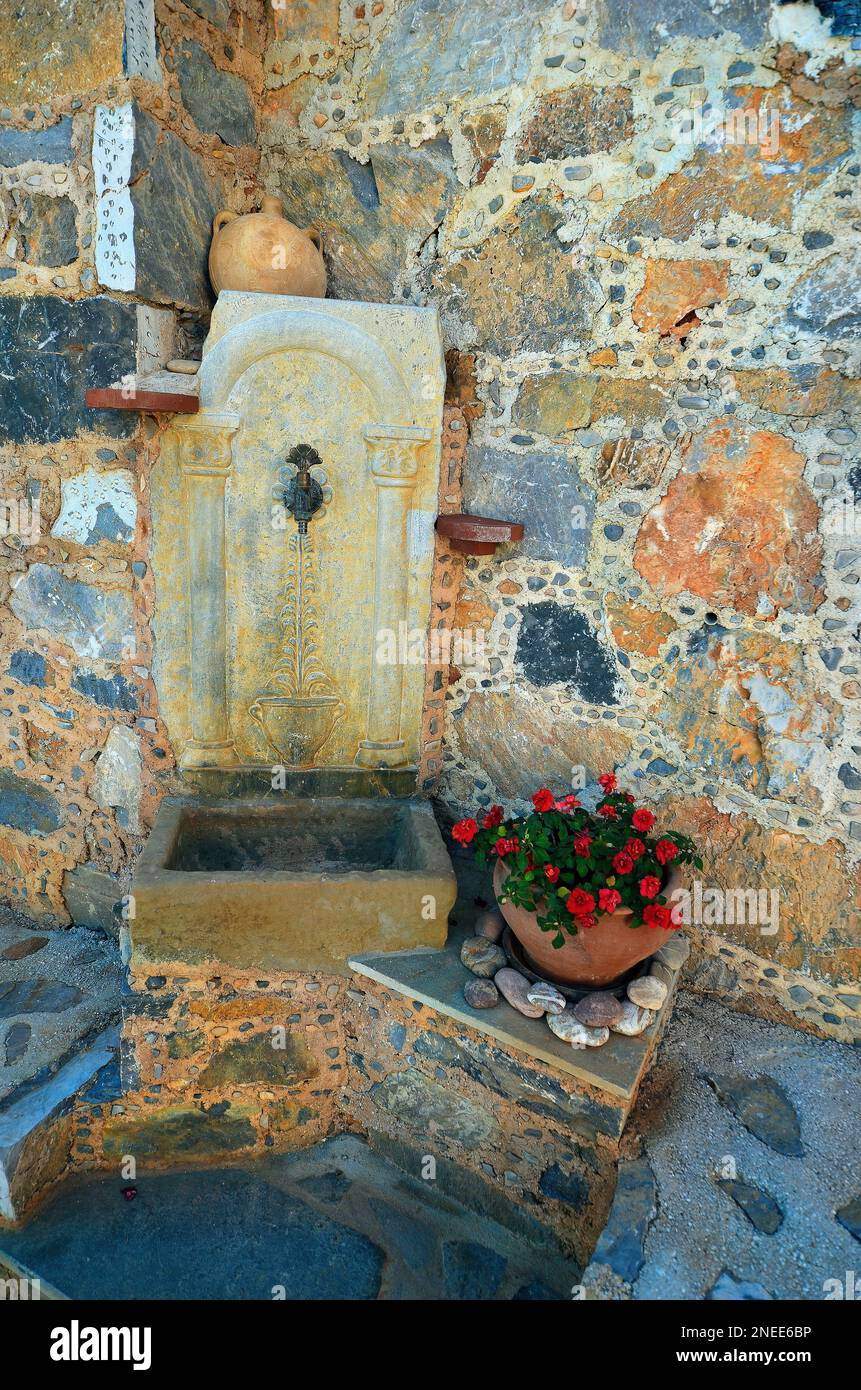 Greece, Crete, drinking water well Holy Monastery of Panagia ...