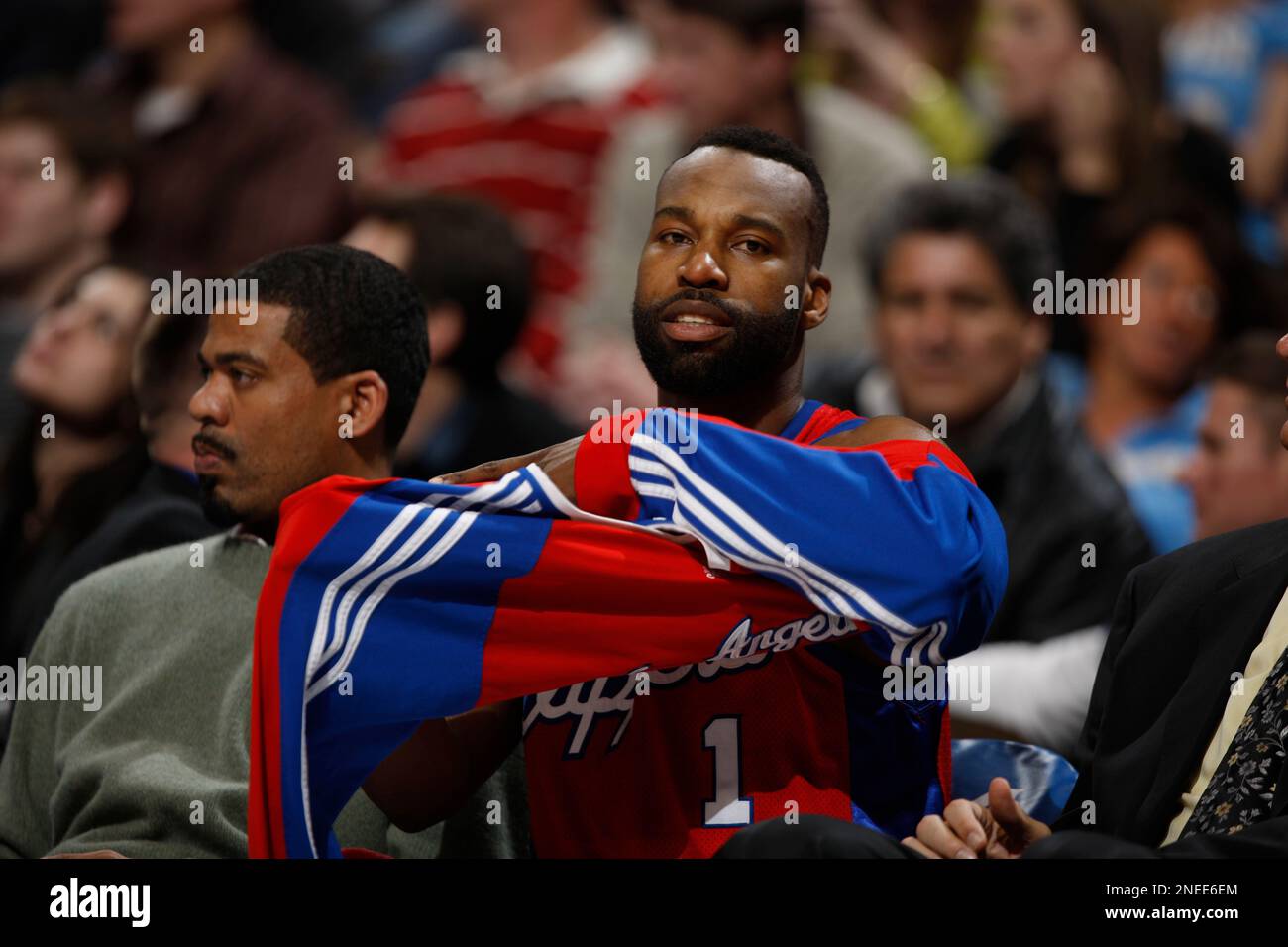 Los Angeles Clippers guard Baron Davis looks on from the bench against ...