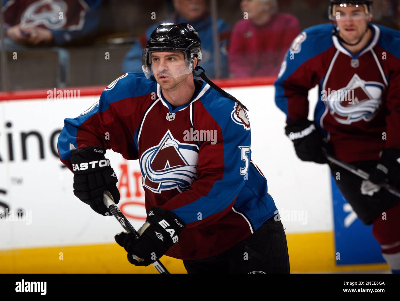 Colorado Avalanche defenseman Brett Clark warms up before facing the ...