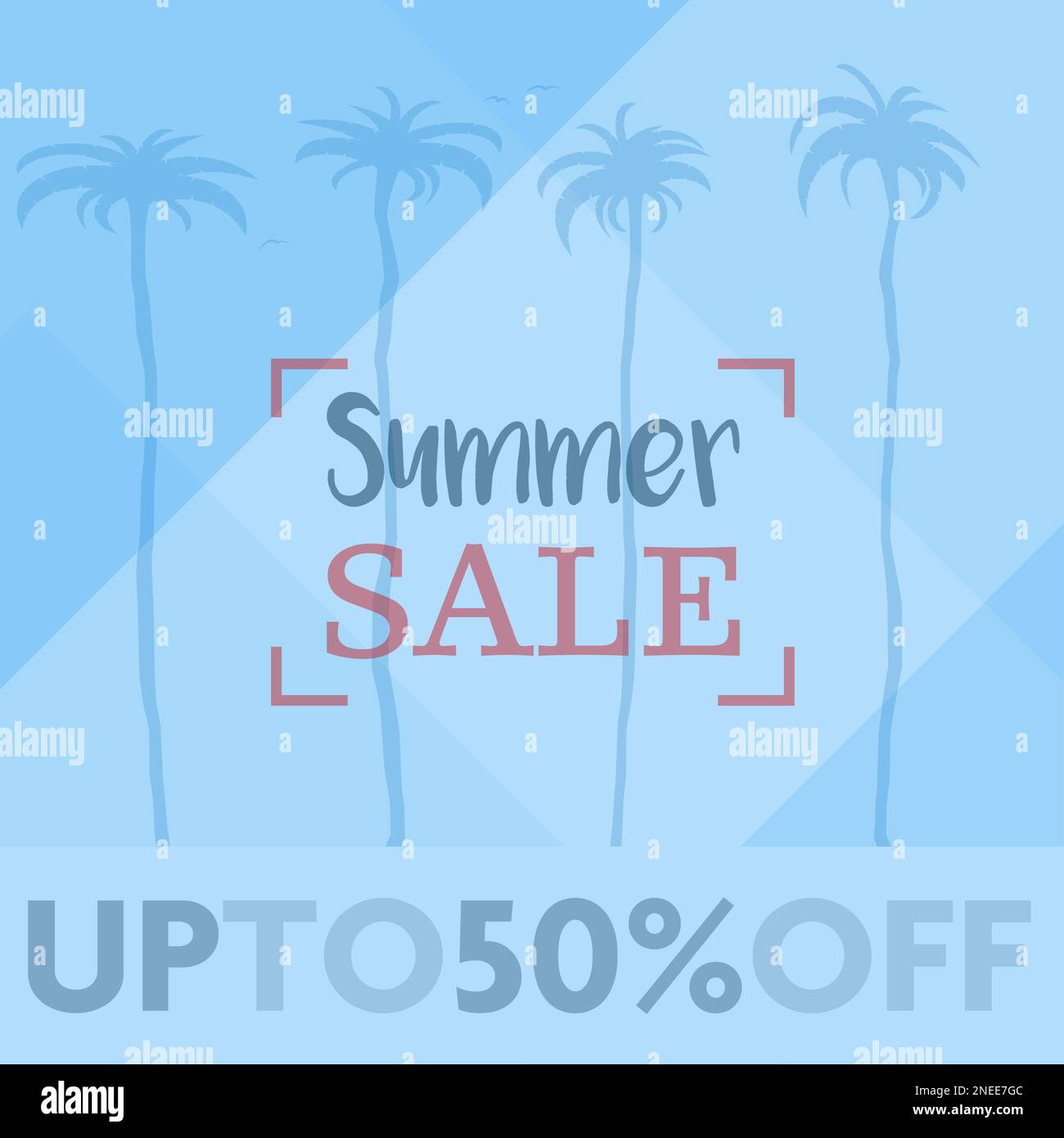 blue square SUMMER SALE advertisement sign or sticker with palm trees ...