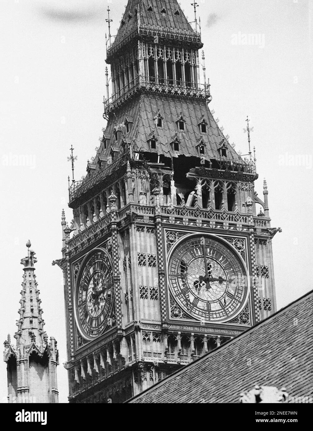 A view of the top of the famous Big Ben Clock Tower in the house of ...