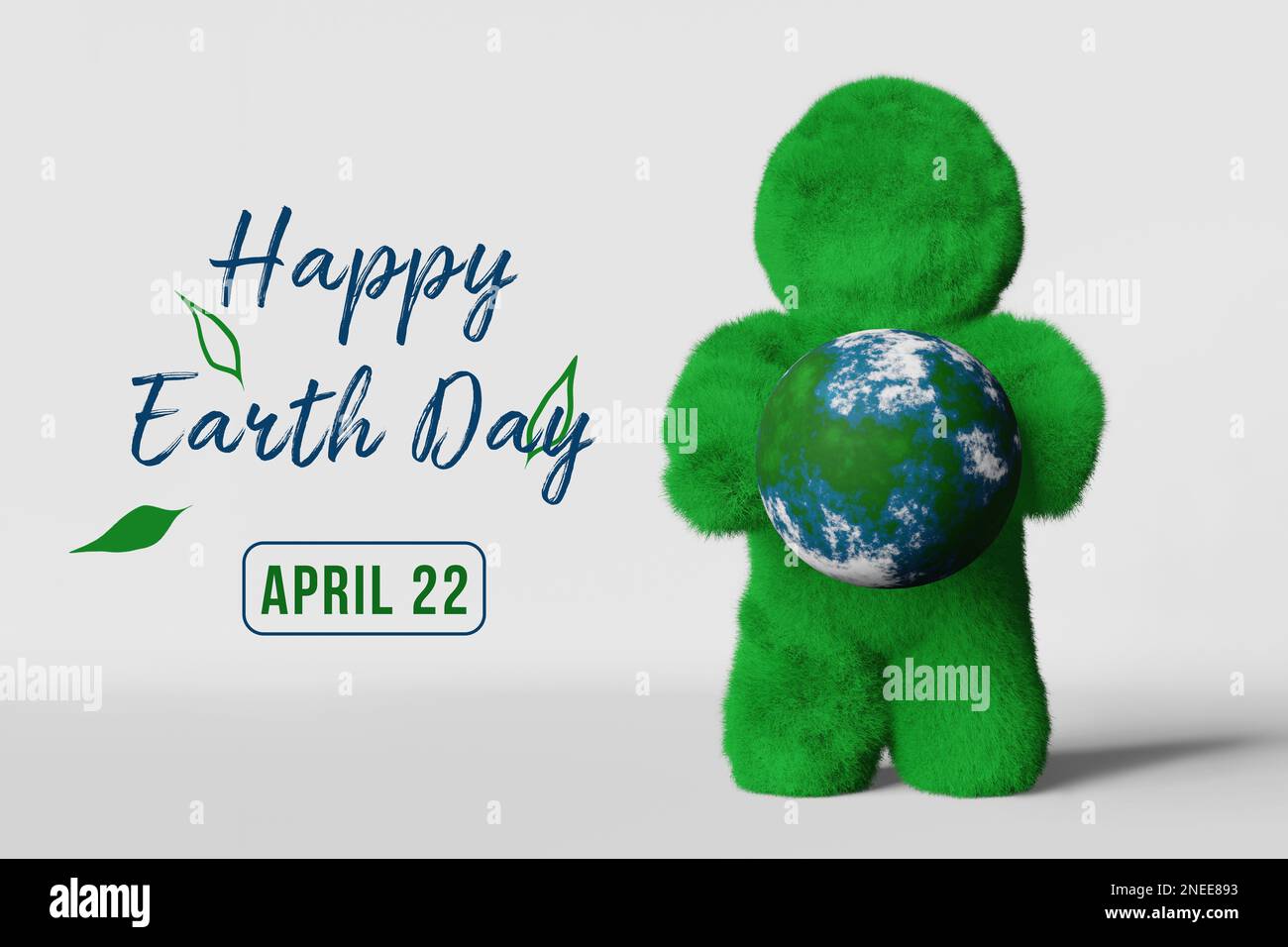 Happy Earth Day card April 22 Cute green grass Yeti blue planet 3d ...