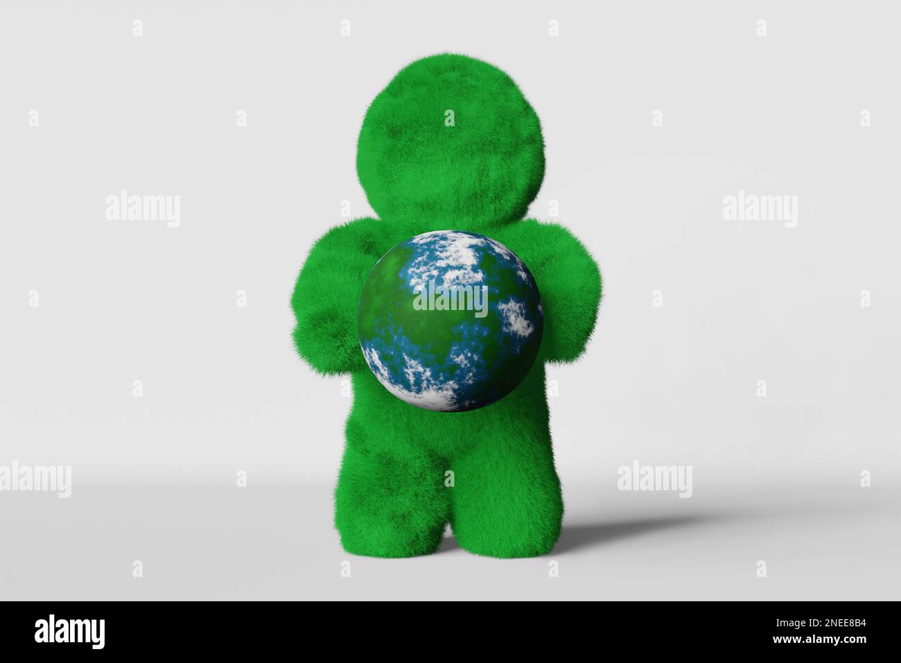 Happy Earth Day card April 22 Cute green grass Yeti blue planet 3d ...