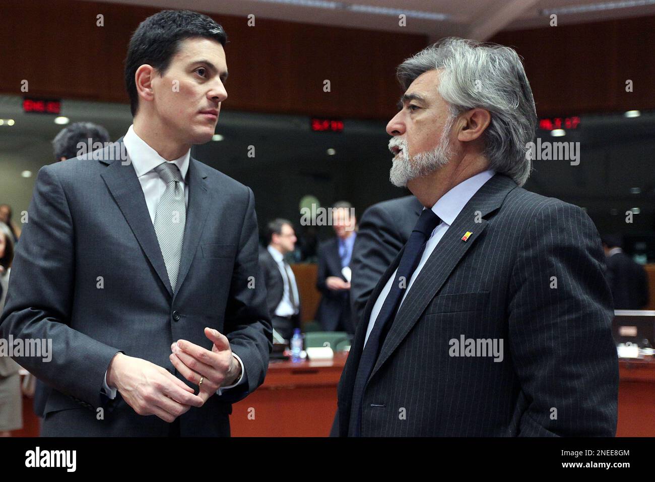Portugal's Foreign Minister Luis Amado, right, talks with Britain's ...