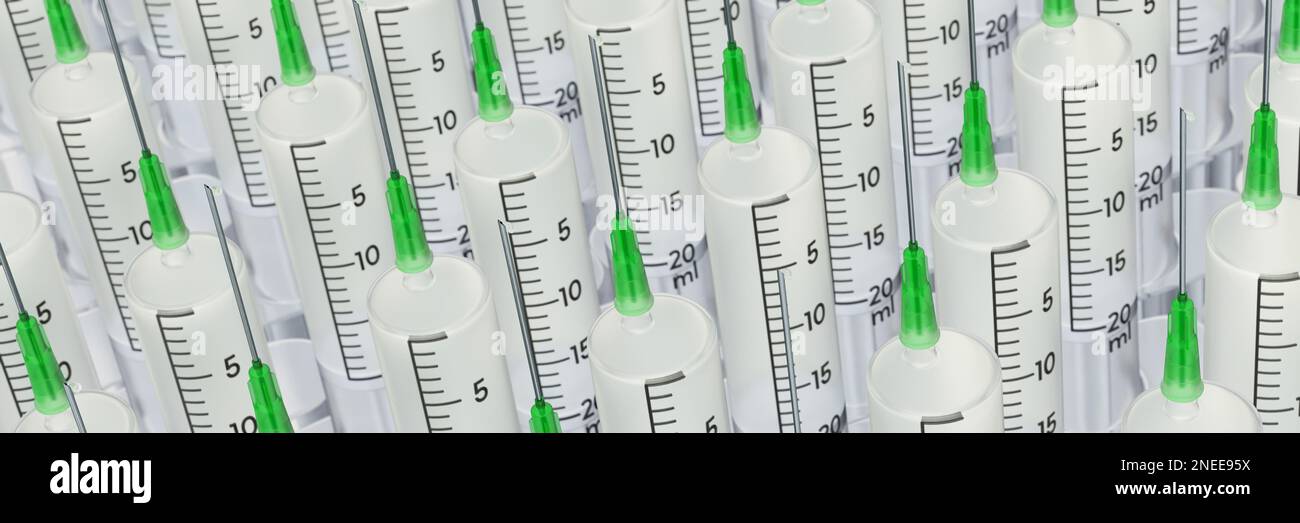 Lots of medicine syringes filled with vaccine Stock Photo - Alamy