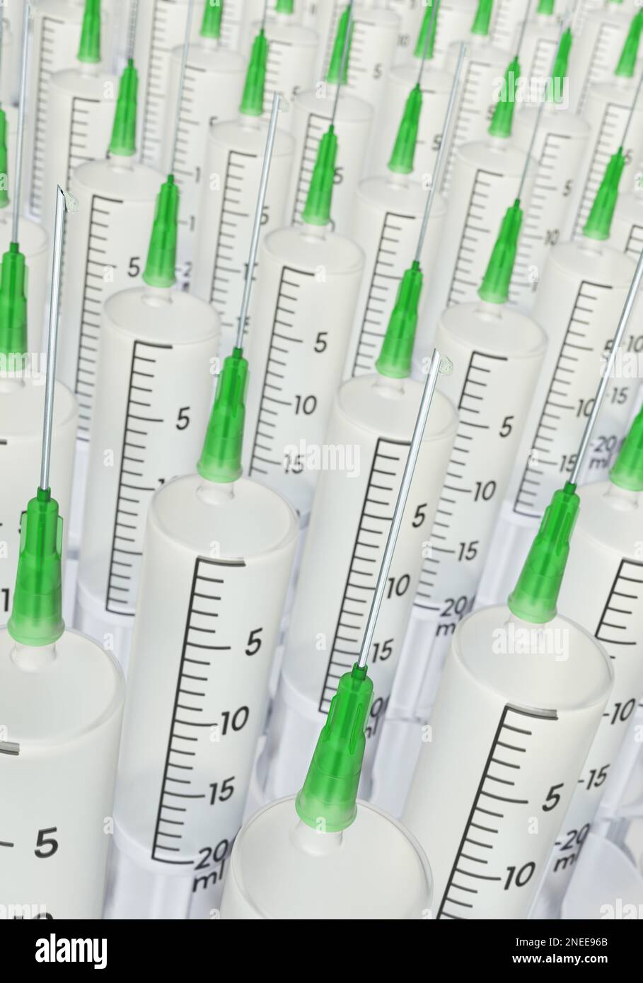 Many medical syringes filled with vaccine in portrait format Stock ...