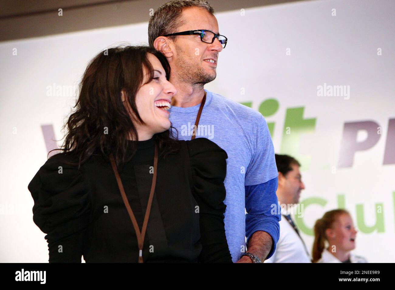 Producer John Battsek and actress Lisa Edelstein working out with the ...