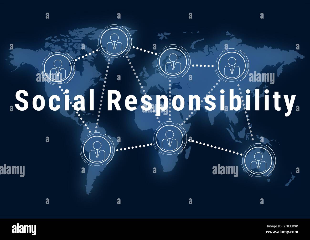 Social responsibility concept. World map and scheme of people ...