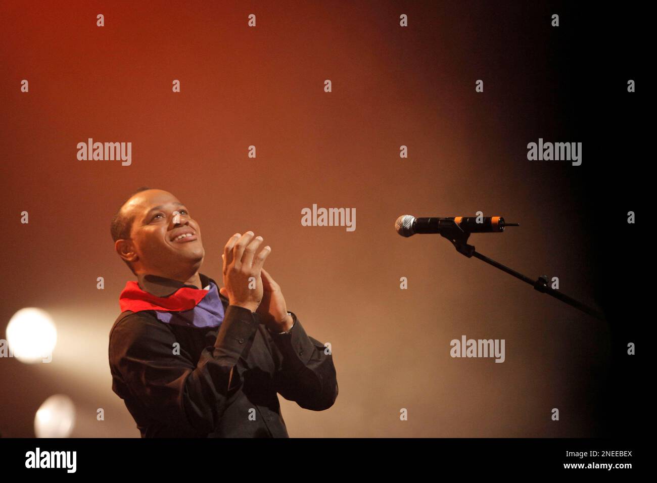 Haitian musician Emmanuel Obas performs during a charity concert for ...