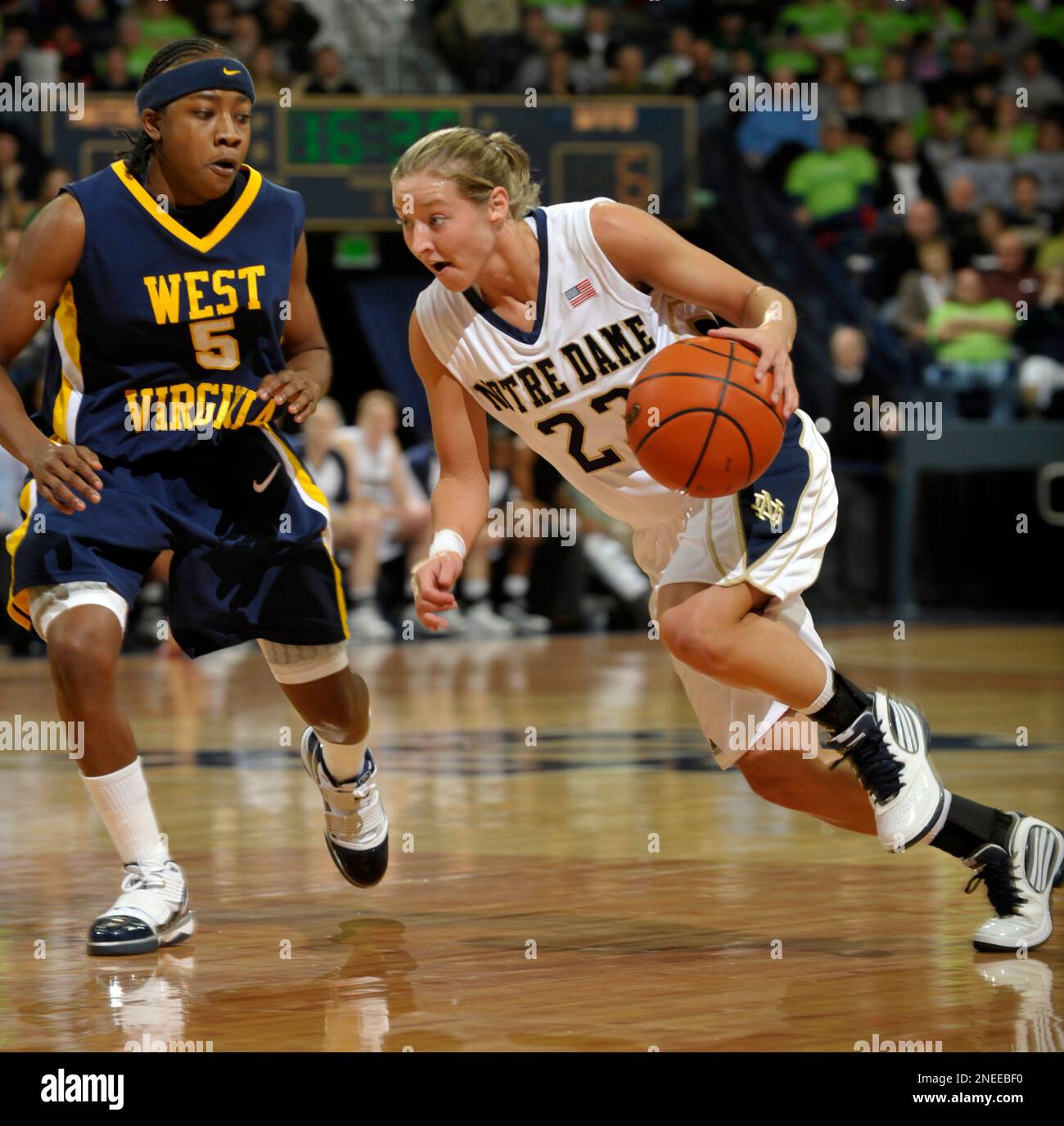 Notre Dame guard Melissa Lechlitner, right, drives the lane while West ...