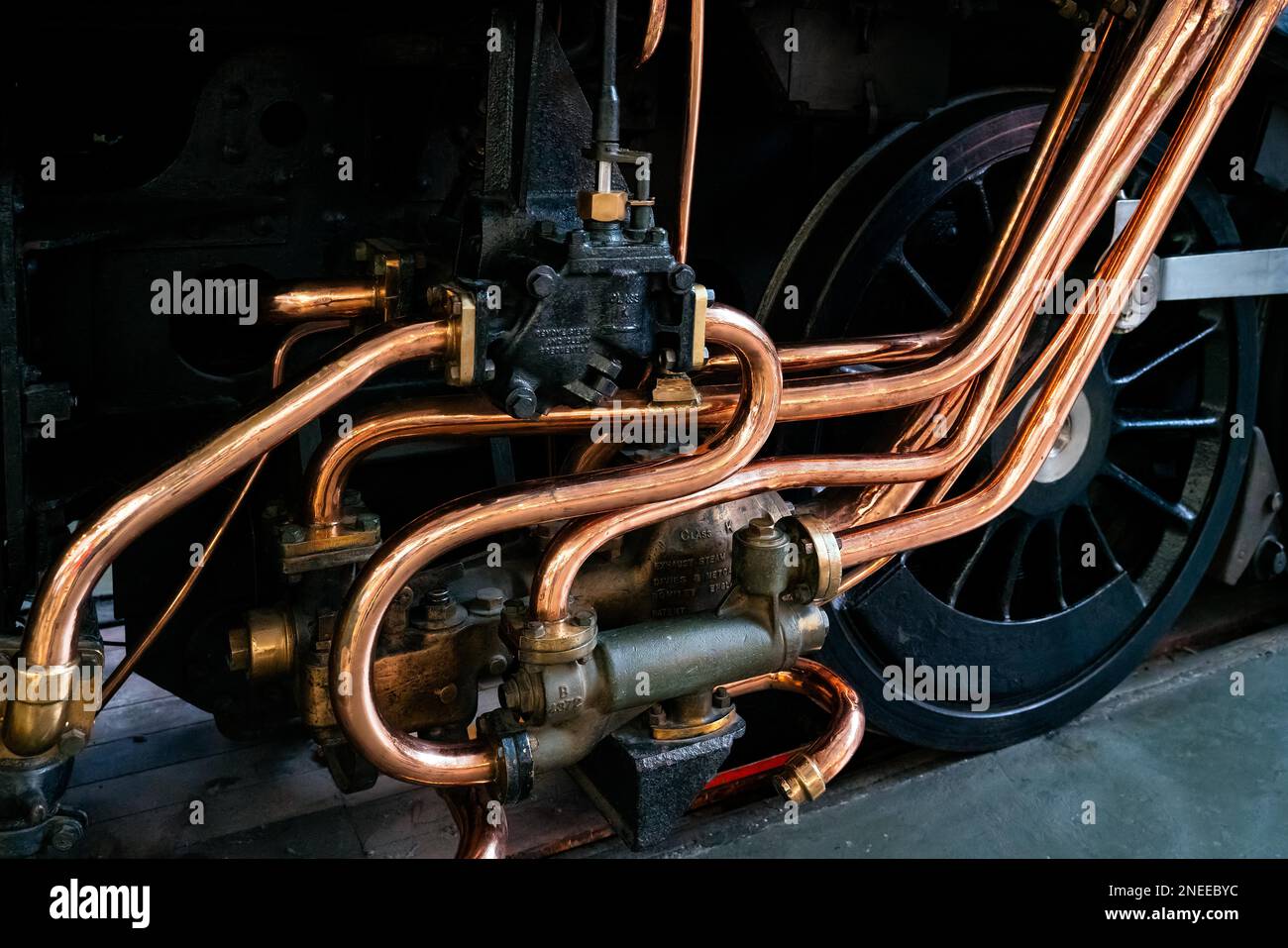 Copper pipes polished to perfection on a steam train Stock Photo - Alamy