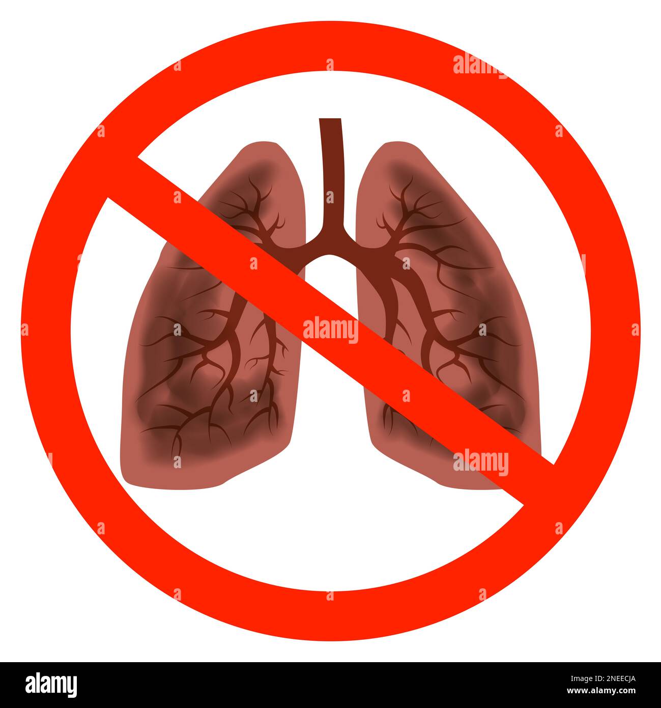 Crossed out affected lungs of smoker in red circle prohibition sign ...