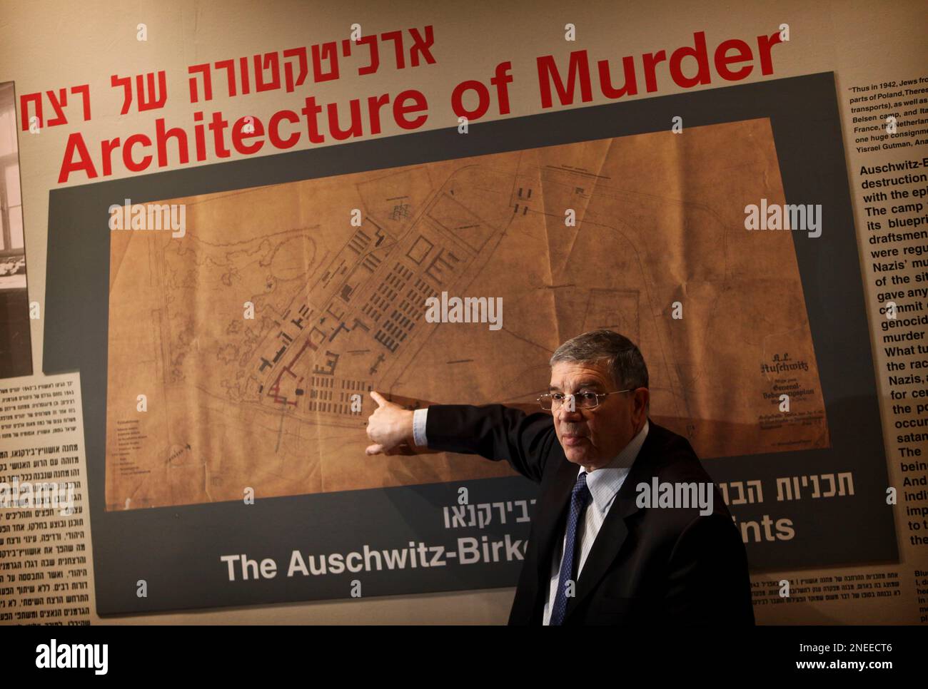 Yad Vashem chairman Avner Shalev speaks during a presentation to the ...