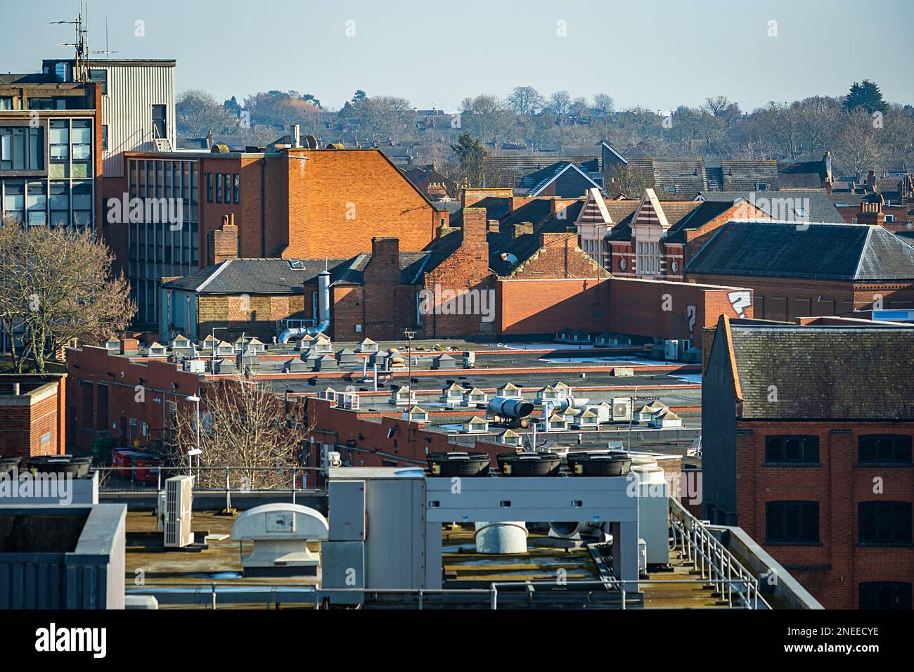 Aerial view over buildings and houses roofs in england uk Stock Photo ...