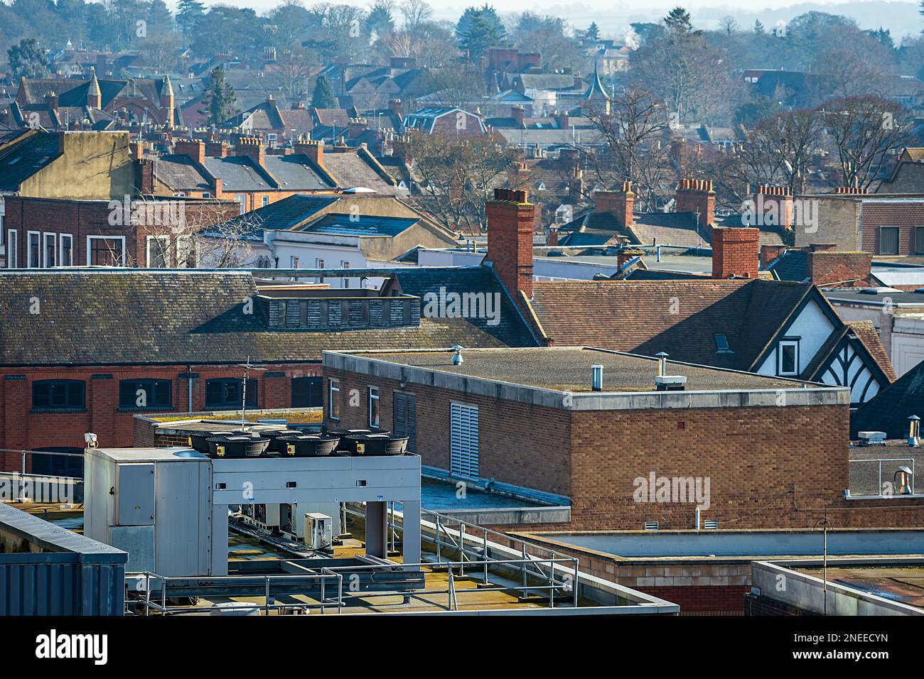 Aerial view over buildings and houses roofs in england uk Stock Photo ...