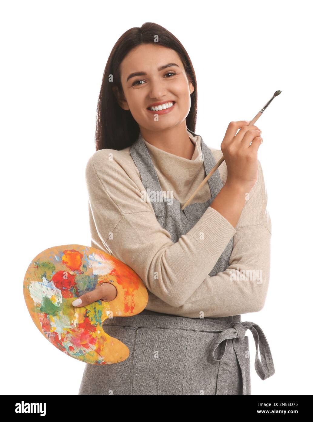 Young woman with drawing tools on white background Stock Photo - Alamy