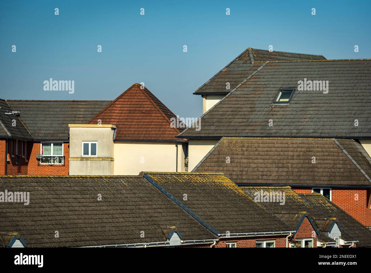 Aerial view over buildings and houses roofs in england uk Stock Photo ...