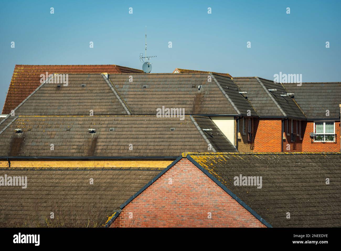 Aerial view over buildings and houses roofs in england uk Stock Photo ...
