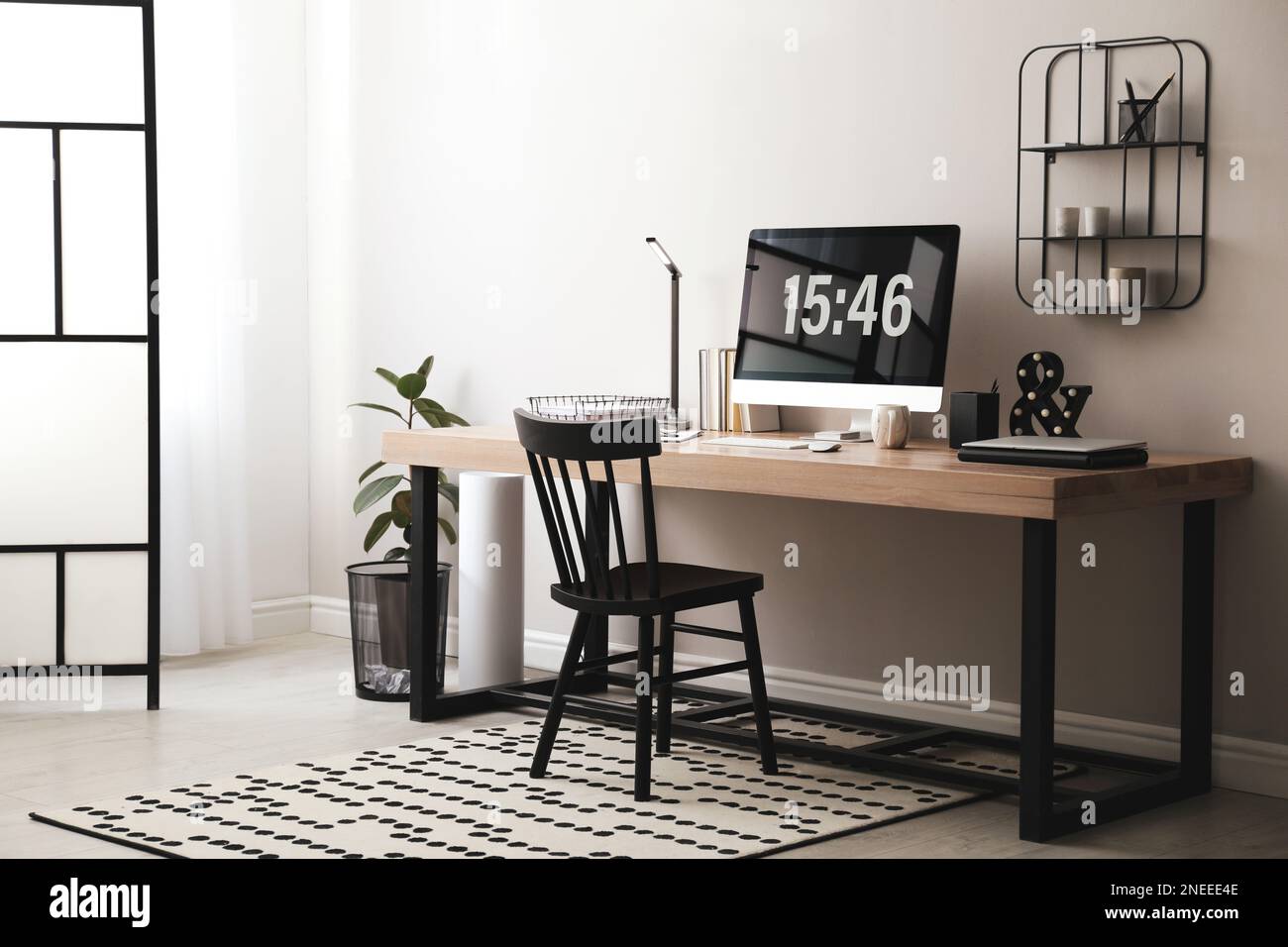 Modern workplace with computer in room. Interior design Stock Photo - Alamy