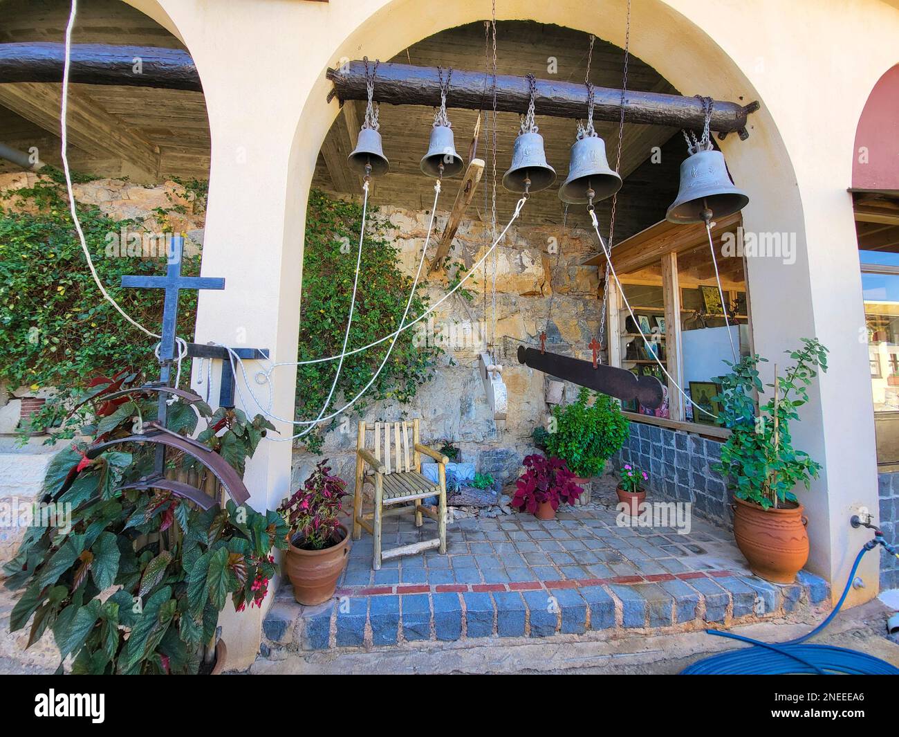 Greece, Crete, bells and signal bar with which the nuns are called to ...
