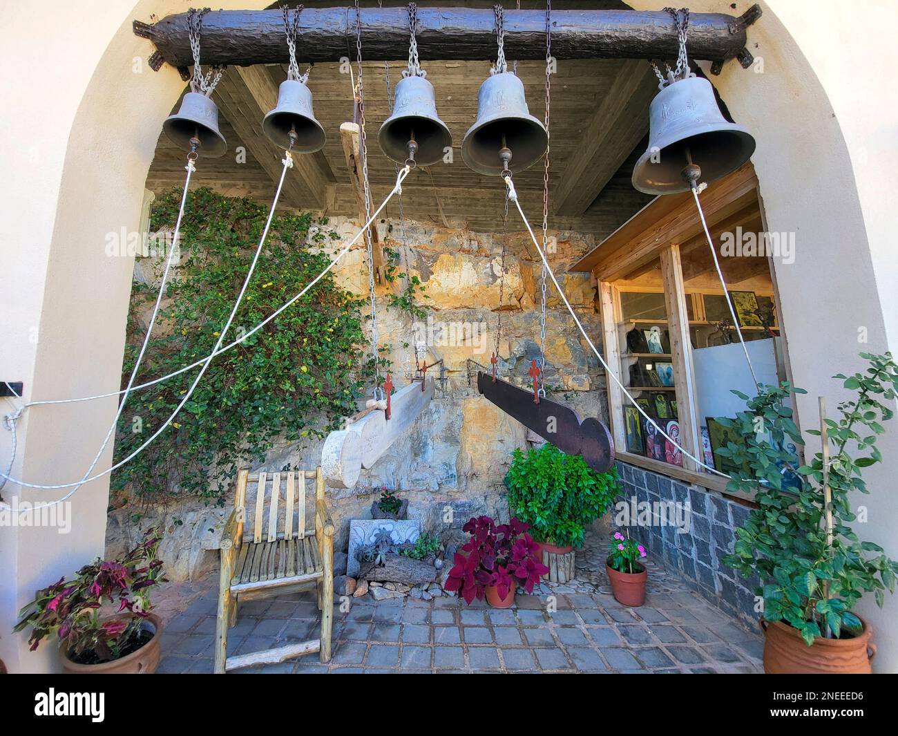 Greece, Crete, bells and signal bar with which the nuns are called to ...