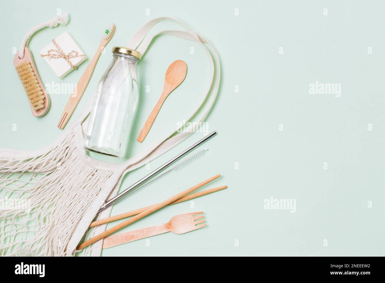 composition zero waste products green background. High resolution photo ...