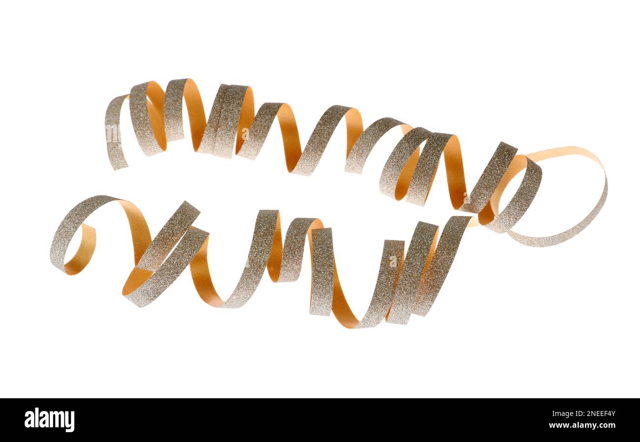 Shiny serpentine streamers on white background. Festive decor Stock ...