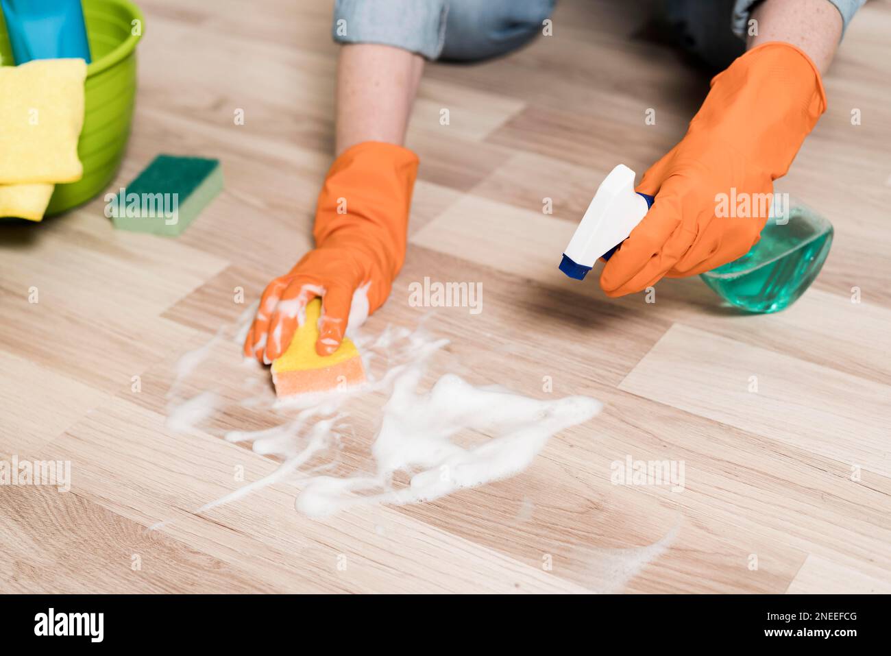 high angle woman cleaning floors Stock Photo - Alamy